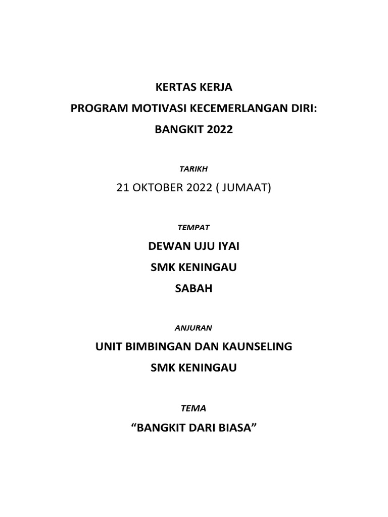 PROGRAM MOTIVASI KECEMERLANGAN DIRI PELAJAR SMK 2022 | PDF | Karier ...