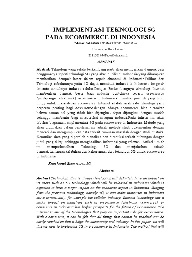 IMPLEMENTASI TEKNOLOGI 5G PADA ECOMMERCE. (Part Revisi) | PDF
