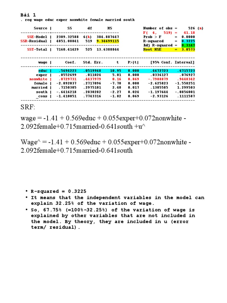 Bài tập KTL - Exercise | PDF | Coefficient Of Determination | Errors And Residuals