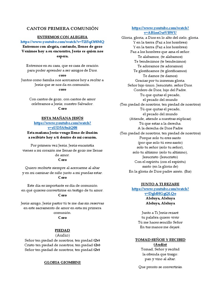 Cantos Primera Comunión | PDF | eucaristía | María, madre de Jesús