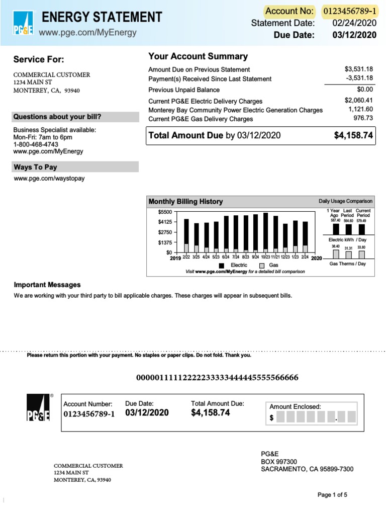Example Comm Bill With MBCP | PDF | Pacific Gas And Electric Company | Fee