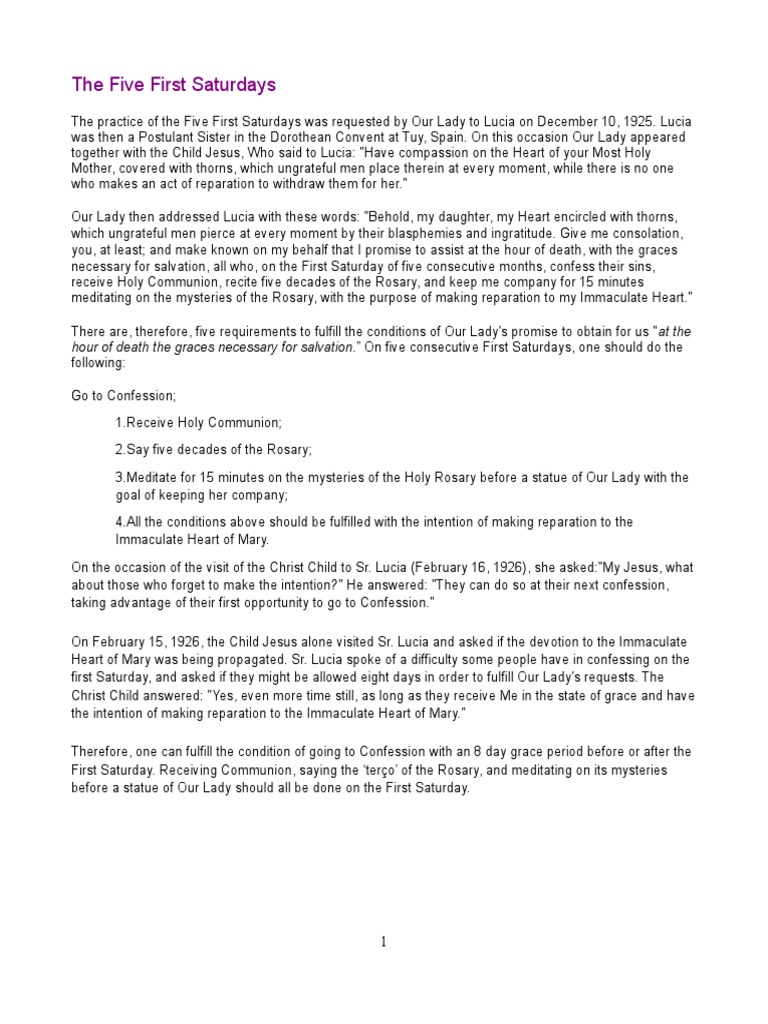 The Five First Saturdays | PDF | Mary, Mother Of Jesus | Rosary