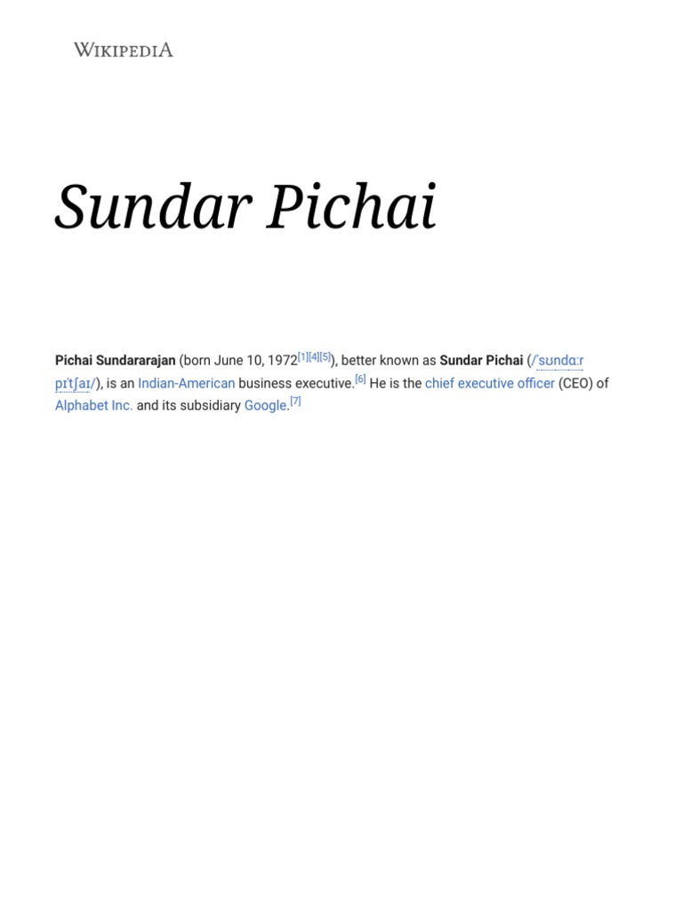 Sundar Pichai - Wikipedia | PDF