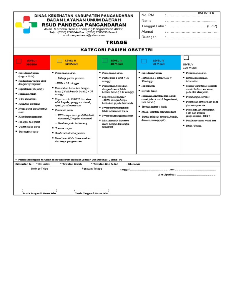 Kategori Triage Pasien Obstetri | PDF