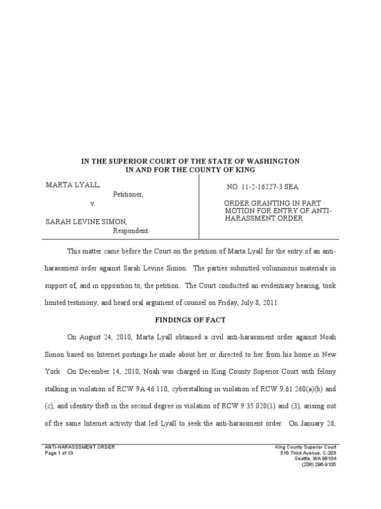 2011-07-15 Order Granting in Part Anti-Harassment Petition | PDF ...