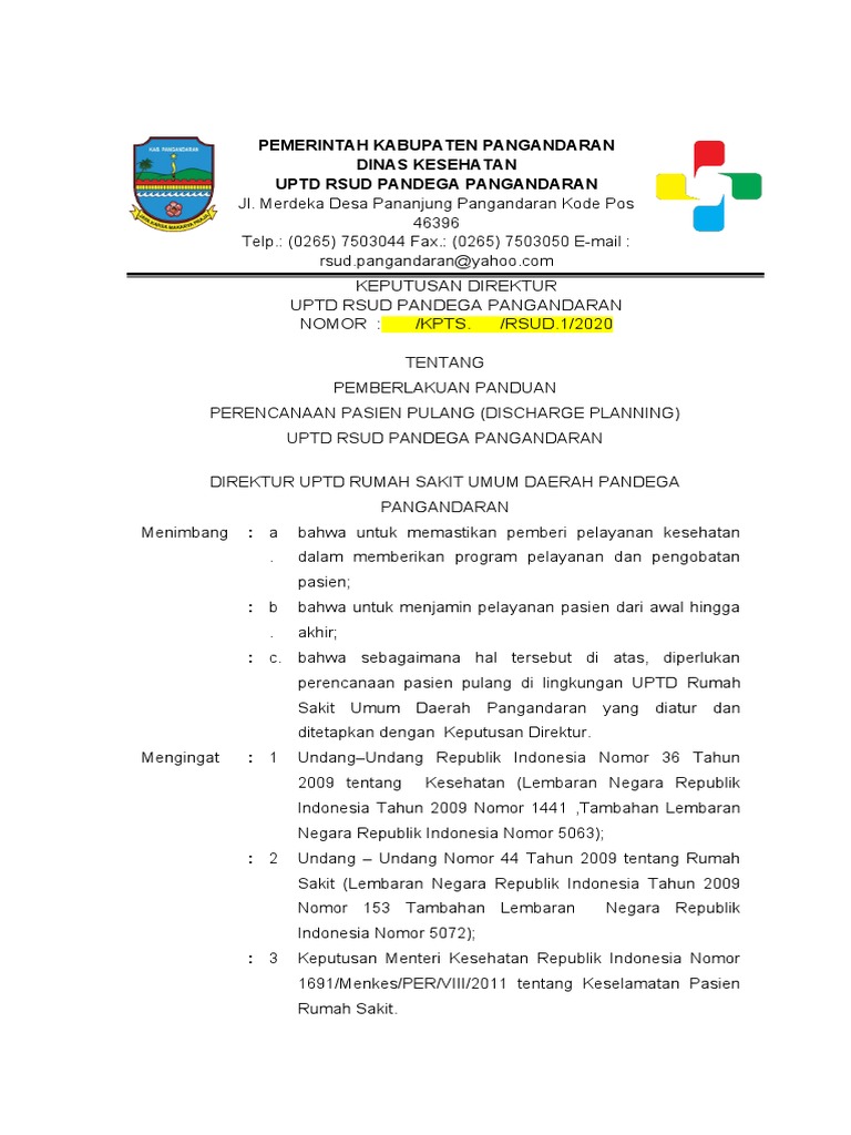 Panduan Discharge Planning RSUD Pandega | PDF