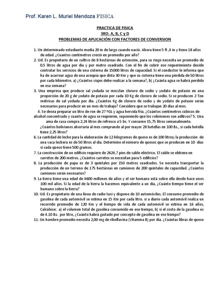 Practica Conversiones - Aplicacion | PDF | Litro | sal