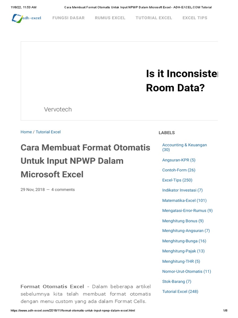 Cara Membuat Format Otomatis Untuk Input NPWP Dalam Microsoft Excel | PDF