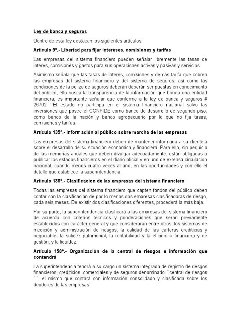 Ley de Banca y Seguros | PDF | Seguro | Bancos