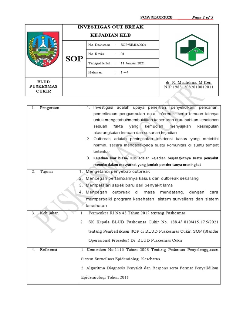 Sop-Se-01 Outbreak | PDF