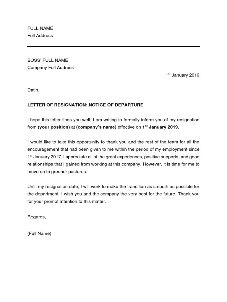 Draft of Resignation Letter | PDF