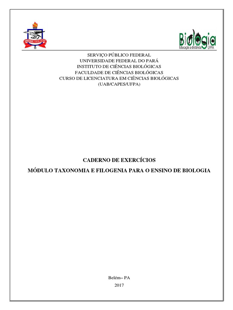 Exercícios de Taxonomia e Filogenia UFPA | PDF | Biologia | Taxonomia ...