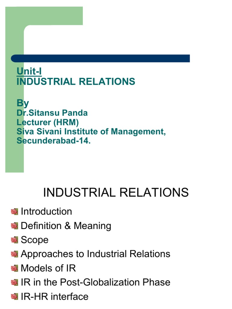 Industrial Relations Unit I Session Ii Iii Pdf Employment
