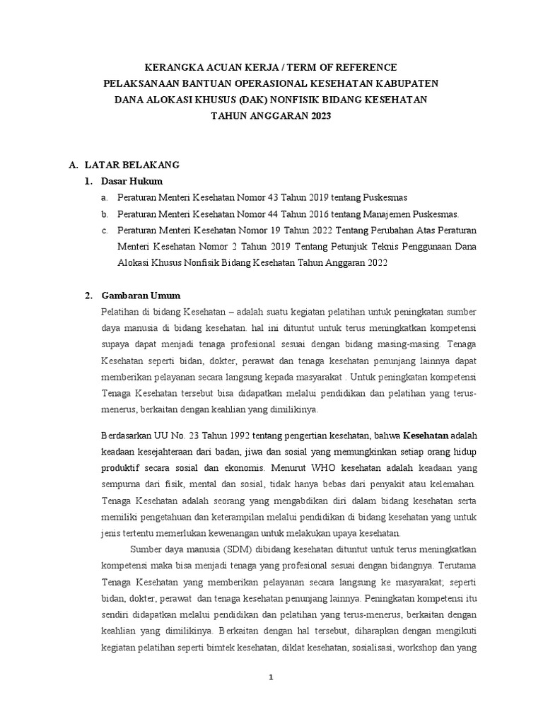 TOR Pelatihan 2023 | PDF