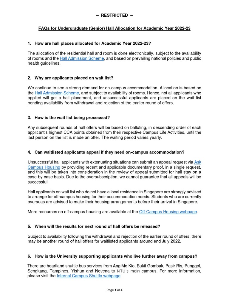 Undergraduate Hall FAQs 2022-23 | PDF