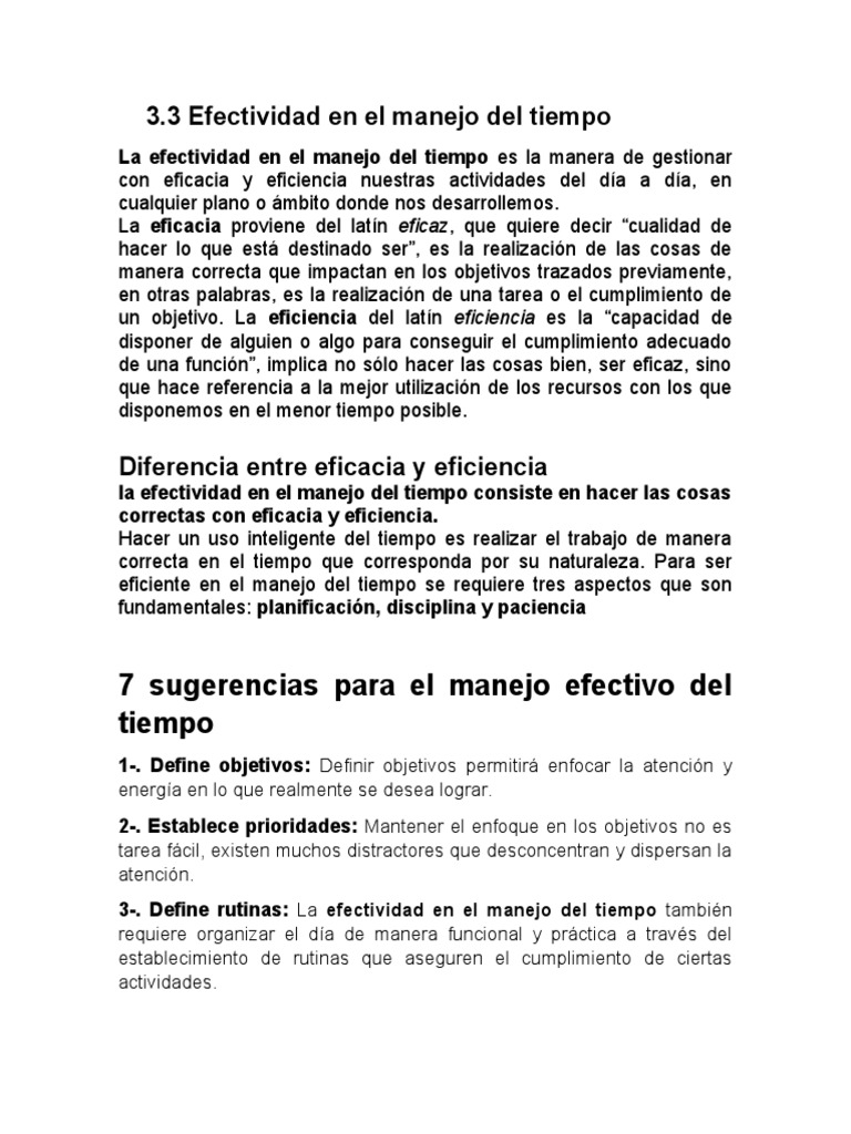 Efectividad en el manejo del tiempo | PDF | Planificación | Ciencia ...