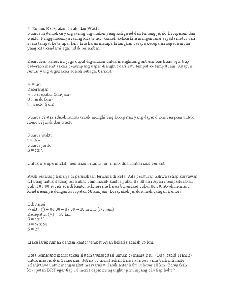 Rumus Kecepatan, Jarak, Dan Waktu | PDF