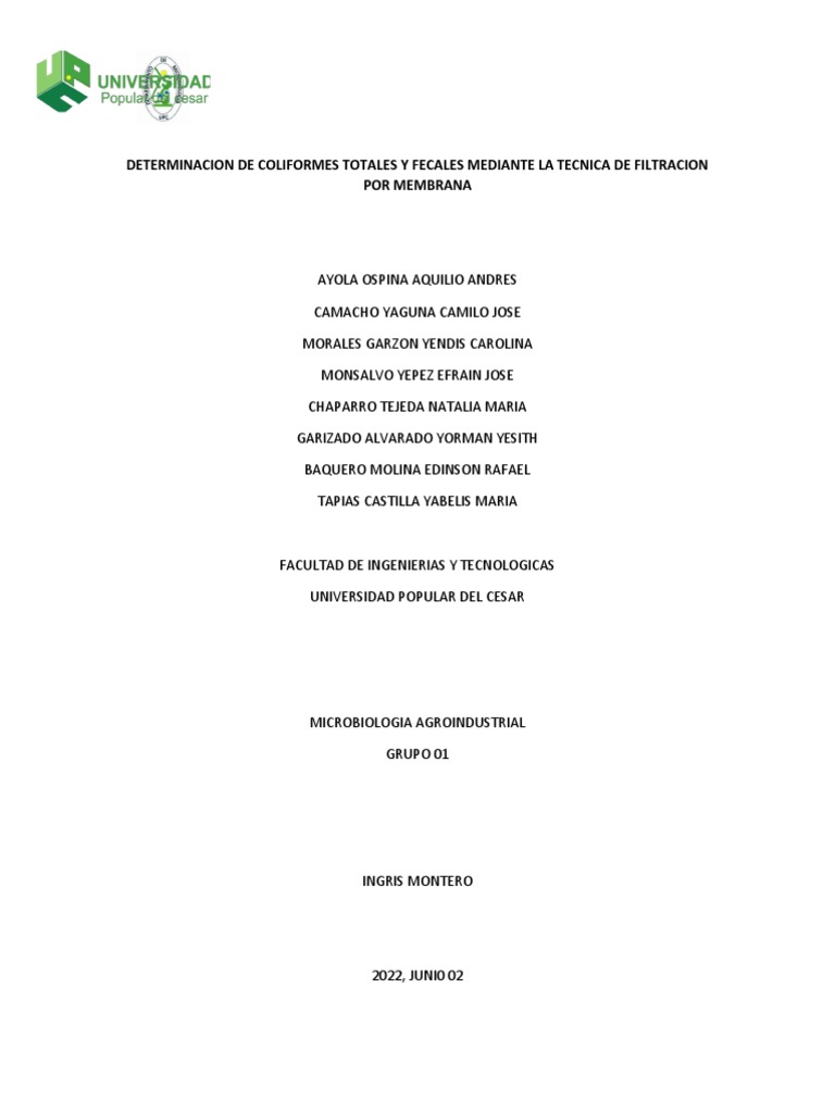 Determinacion de Coliformes Totales y Fecales Mediante La Tecnica de ...