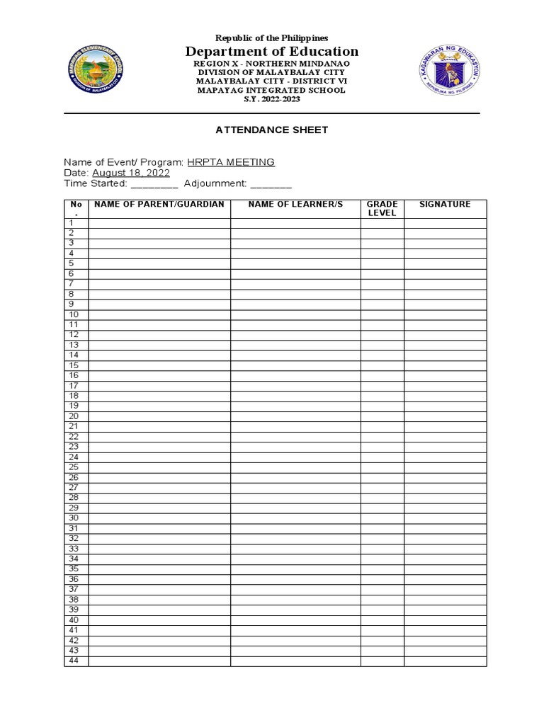 Attendance Sheet Mapayag Is | PDF | Philippines | Government Related ...
