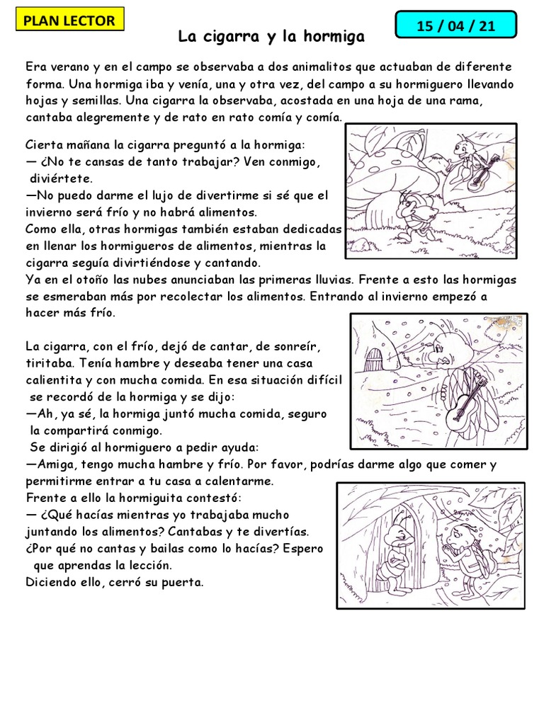 Fábula: La Cigarra y la Hormiga | PDF | Hormiga