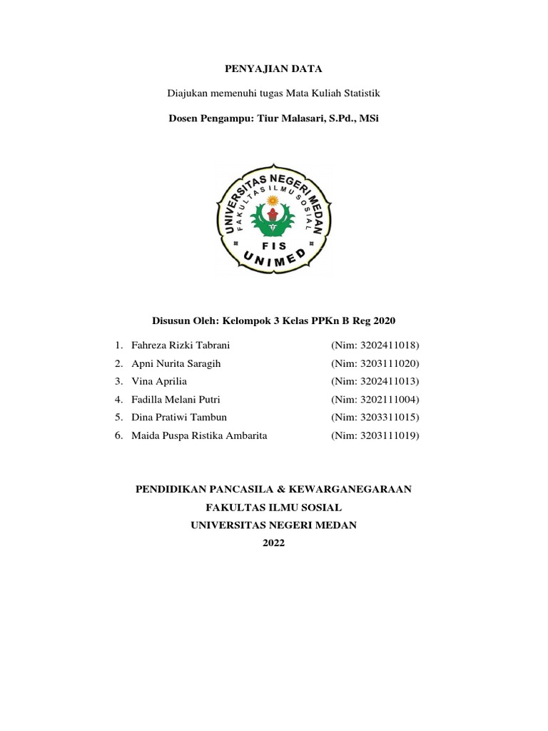 Kel 3 Statistik - Penyajian Data - Kelas PPKN B Reg 2020 | PDF