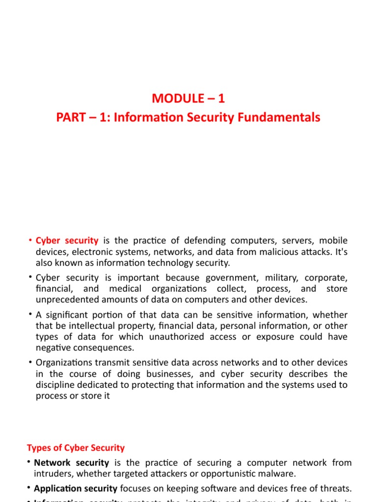 MODULE-1 PART-1 Information Security Fundamentals | PDF | Security | Computer Security