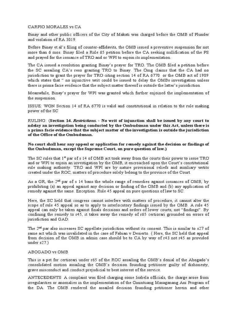 CARPIO MORALES Vs CA Final | PDF | Injunction | Lawsuit