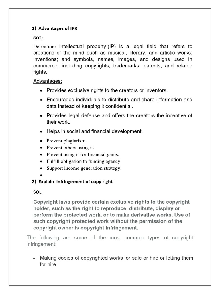 IPR Model Papers Solution | PDF | License | Patent