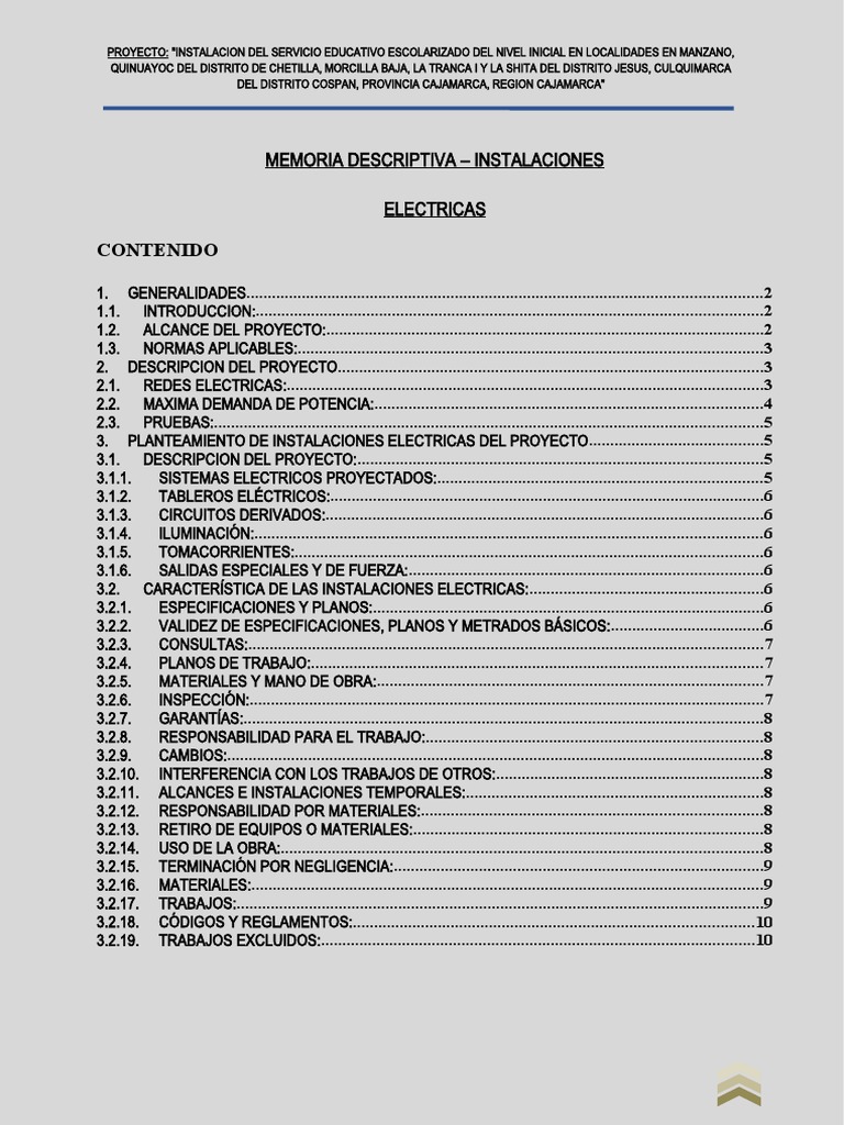 Memoria Descriptiva Instalaciones Electricas | Descargar gratis PDF | Electricidad | Ingenieria ...
