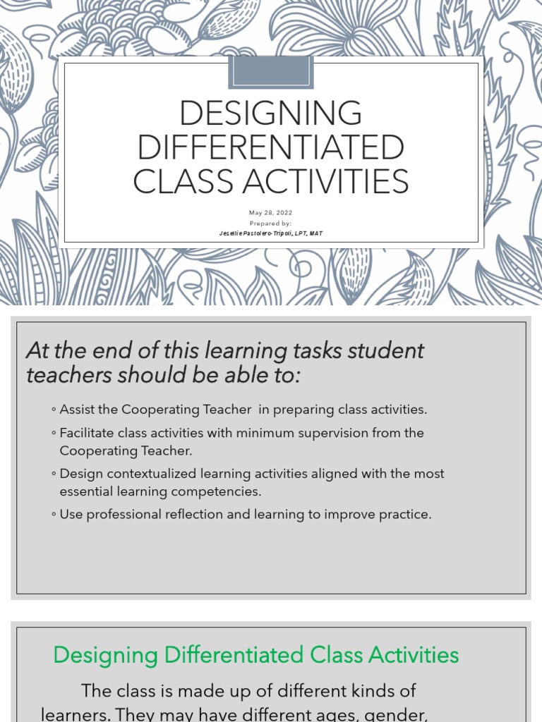 Differentiated Class Activities Guide | PDF | Differentiated Instruction | Learning