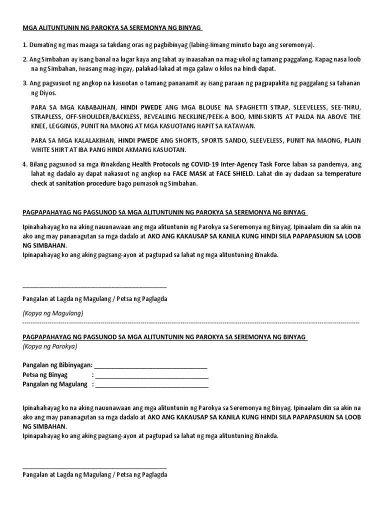 Waiver Sa Binyag | PDF