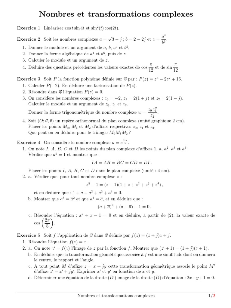 Exercices Complexes Bis | PDF | Nombre complexe | Géométrie