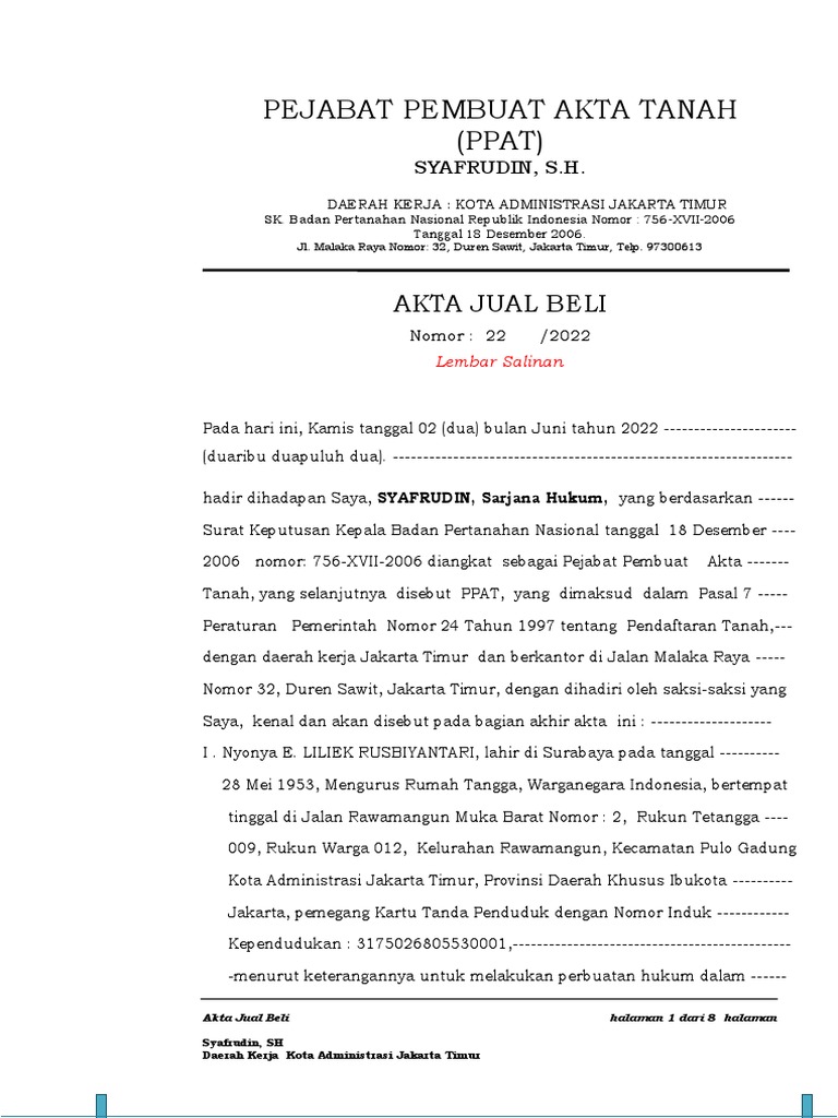 Contoh Akta Jual Beli | PDF