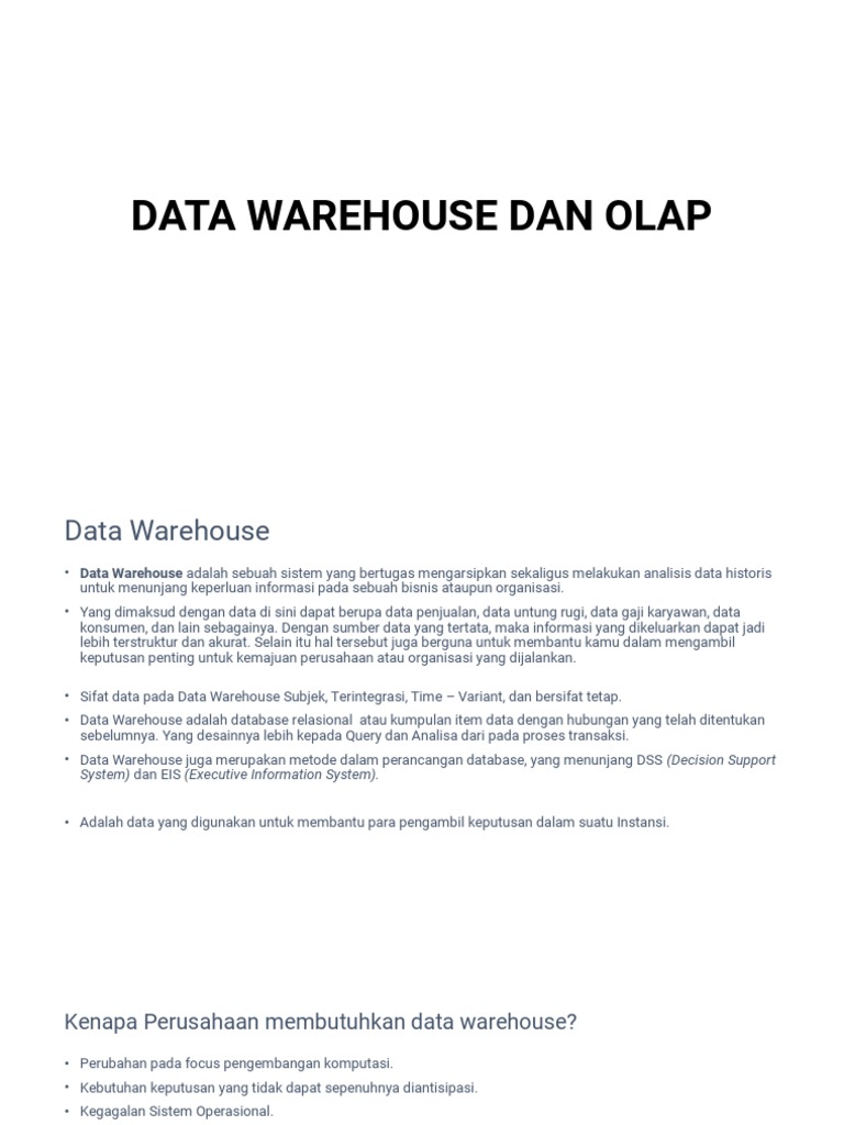 Data Warehouse Dan Olap | PDF | Bisnis | Pengelolaan Keuangan & Uang