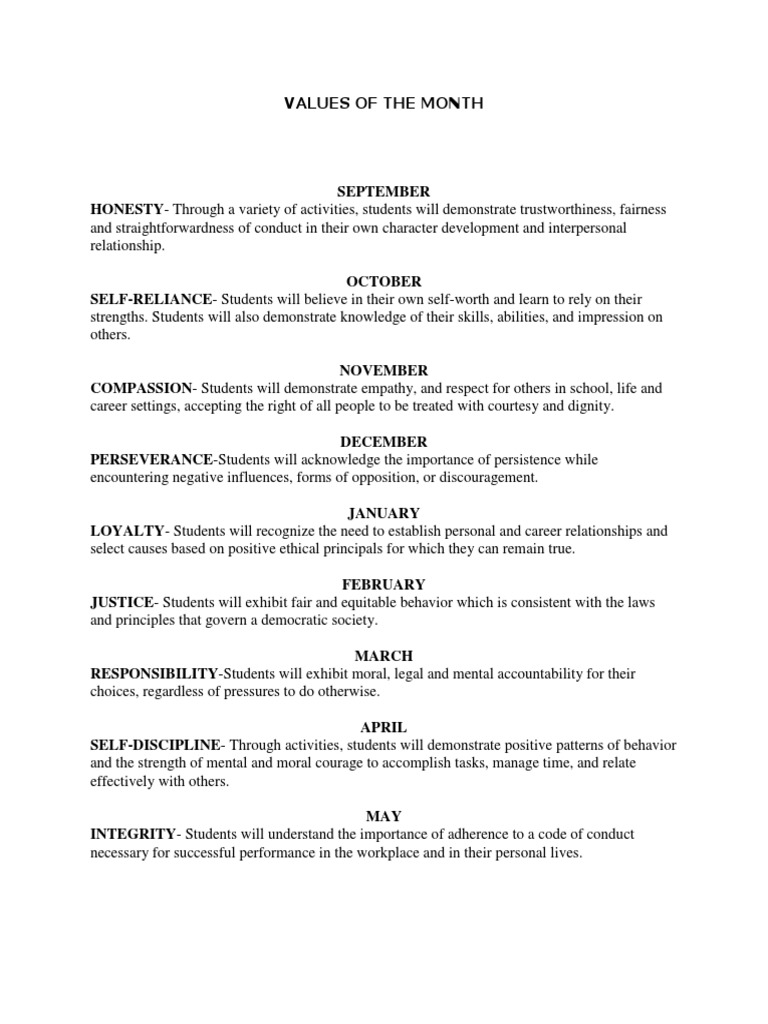 Values of The Month | PDF