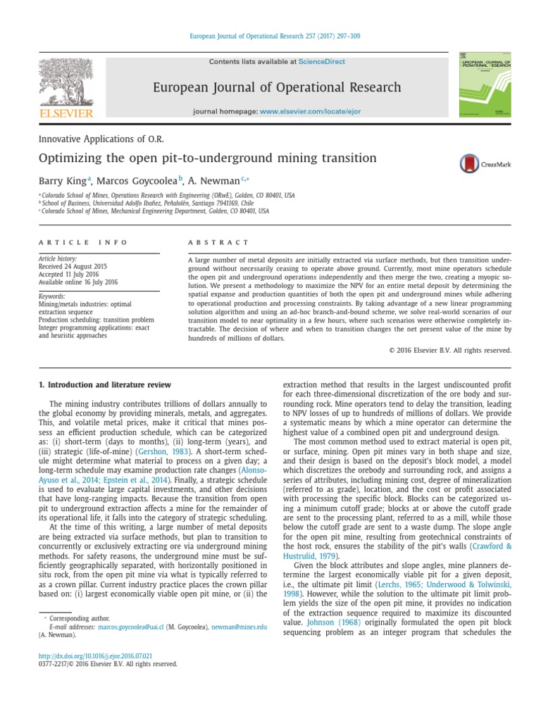 Optimizing The Open Pit-To-underground Mining Transition | PDF | Mining | Mathematical Optimization