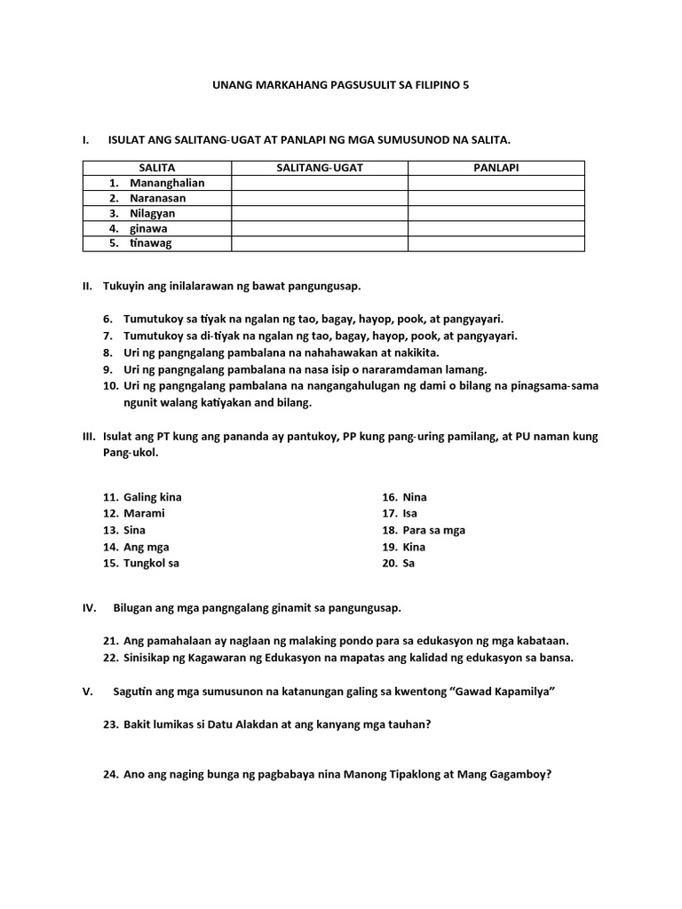 FILIPINO 5 Reviewer | PDF