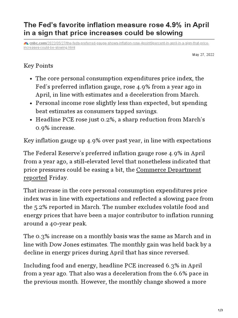 BNW - CNBC - Com-The Feds Favorite Inflation Measure Rose 49 in April ...