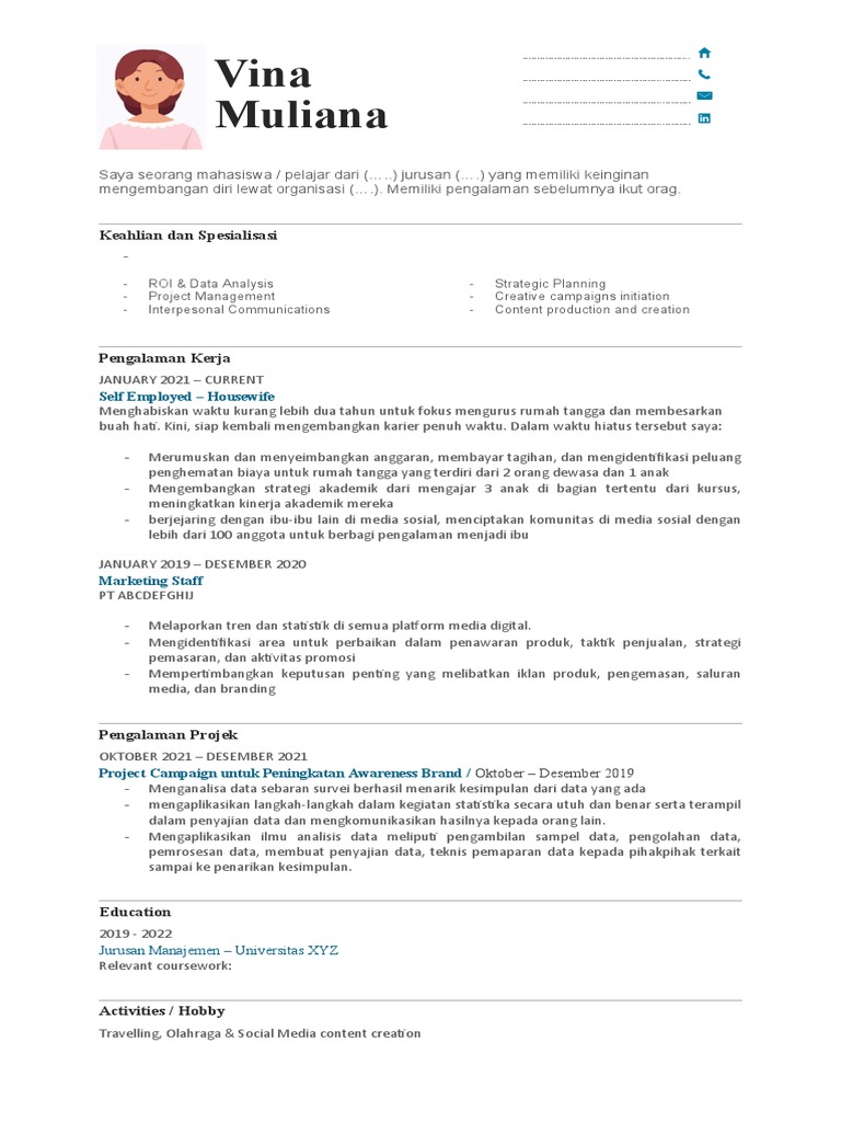 FREE TEMPLATE - CV Ibu Rumah Tangga Yg Ingin Kembali Kerja - by Vina Muliana | PDF