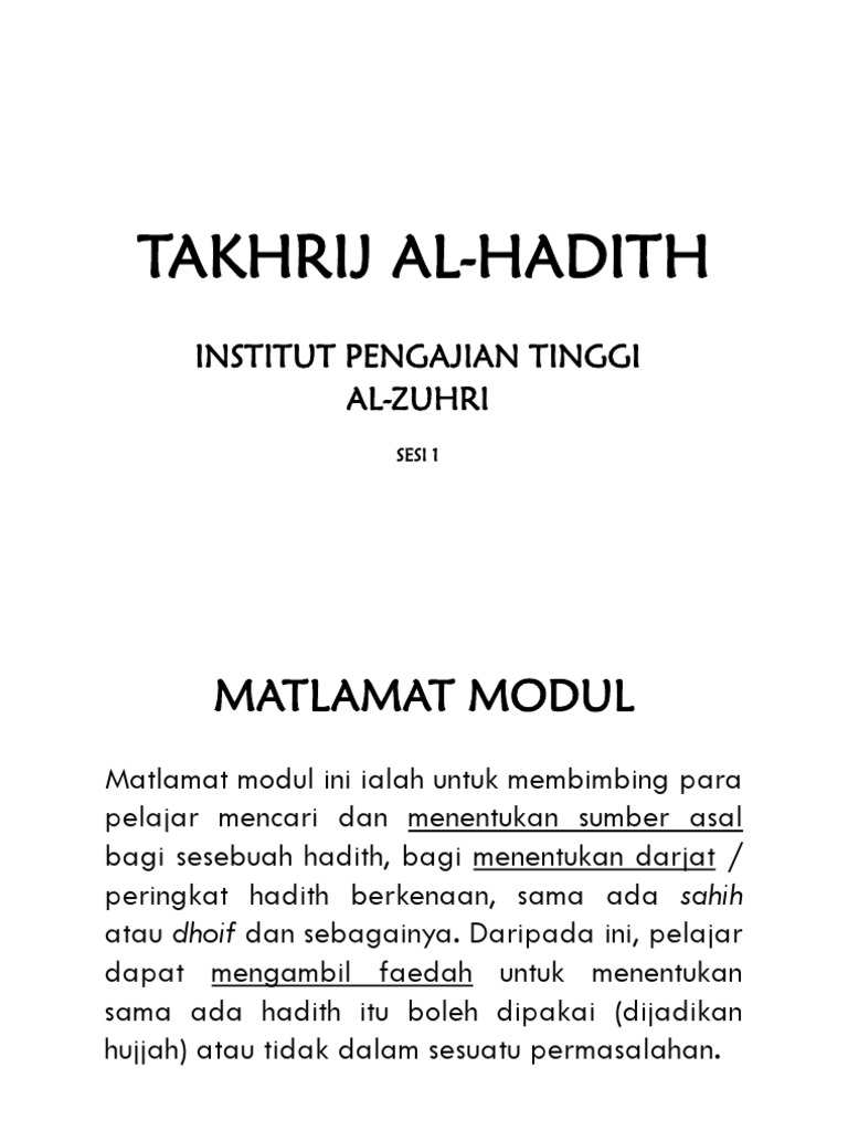 Takhrij Al-Hadith WK 1 WK 2 | PDF