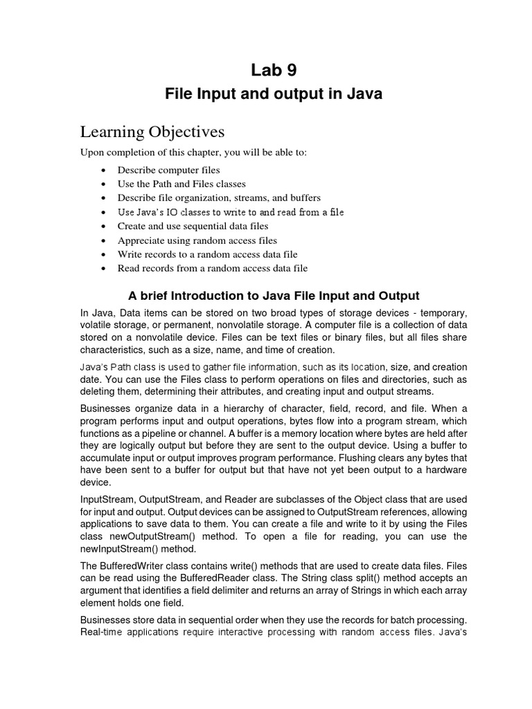 EEE 5 DDA Lab 9 File Input and Output in Java 1 1 | PDF | Computer File | Computer Data Storage