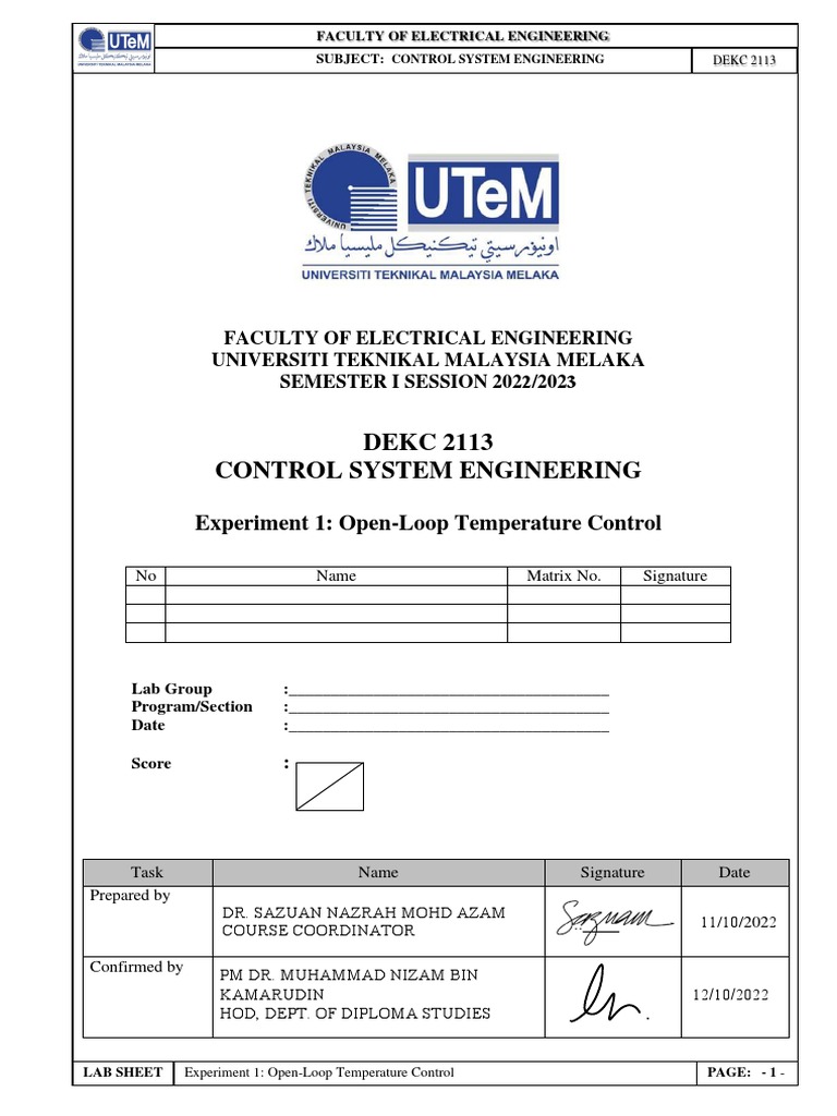 Lab 1 - Open Loop Temp Control - Signed | PDF | Process Control ...