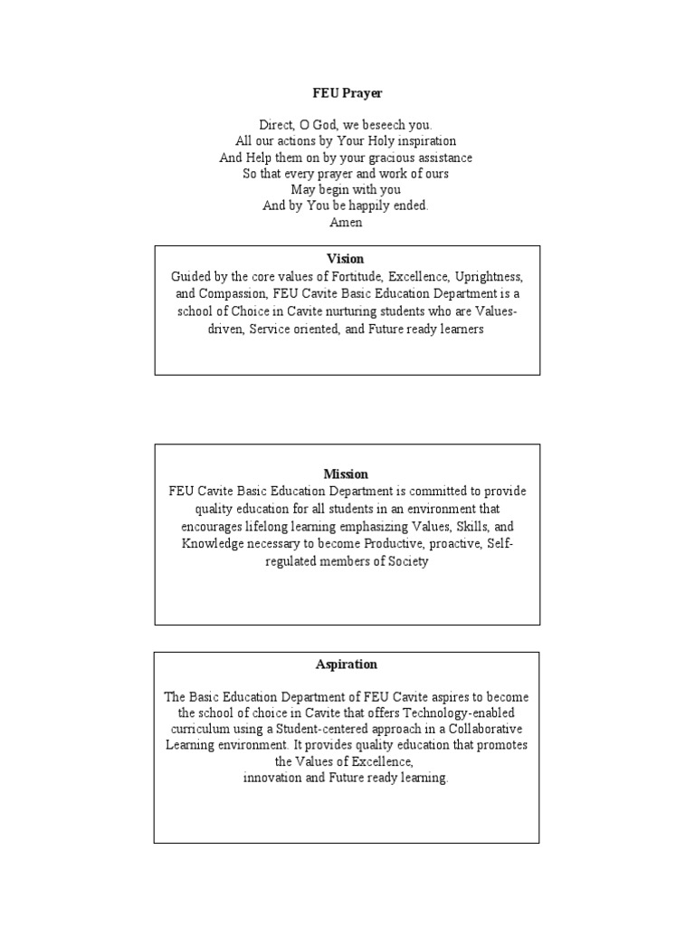 FEU Prayer and VMA | PDF