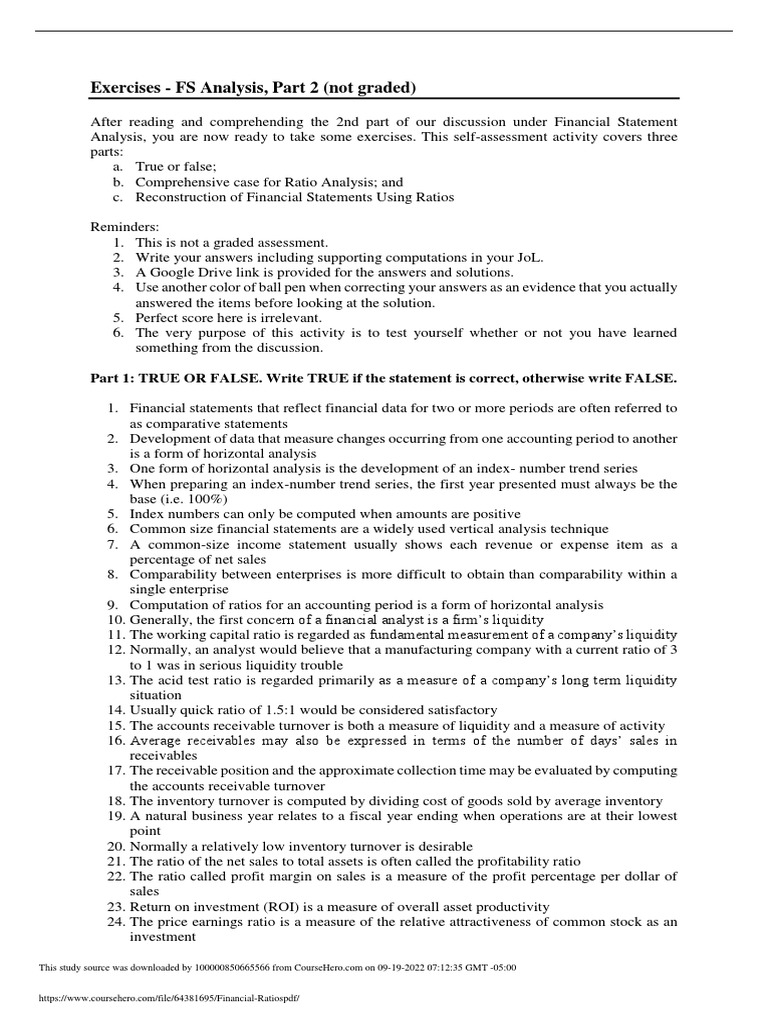FS Analysis Exercises | PDF | Investing | Market Liquidity