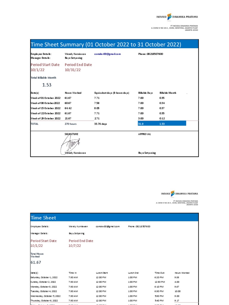 Timesheet - October - ProjectKepri - Wendy Kurniawan | PDF