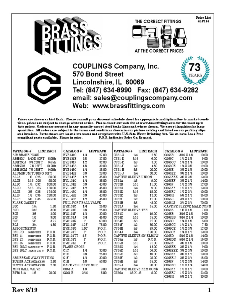 Couplings Company List Prices | PDF | Pipe (Fluid Conveyance ...