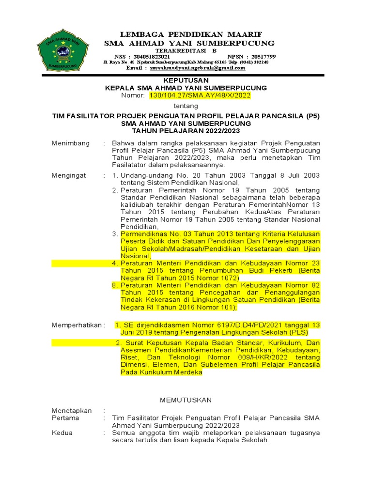 Tim Fasilitator P5 SMA Ahmad Yani 2023 | PDF