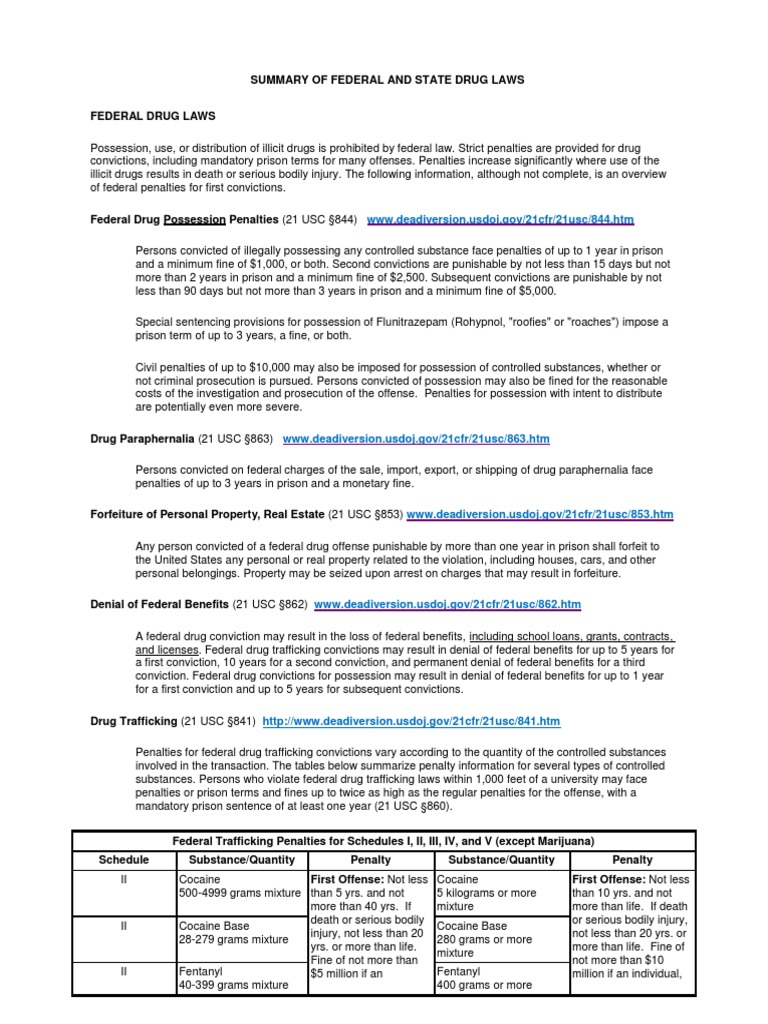 Overview of Federal Drug Laws and Penalties | PDF | Prohibition Of ...