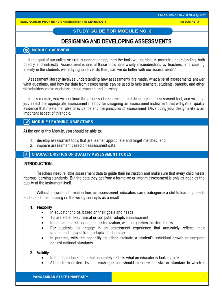 Study Guide Module 3 Assessment in Learning 1 | PDF | Educational ...