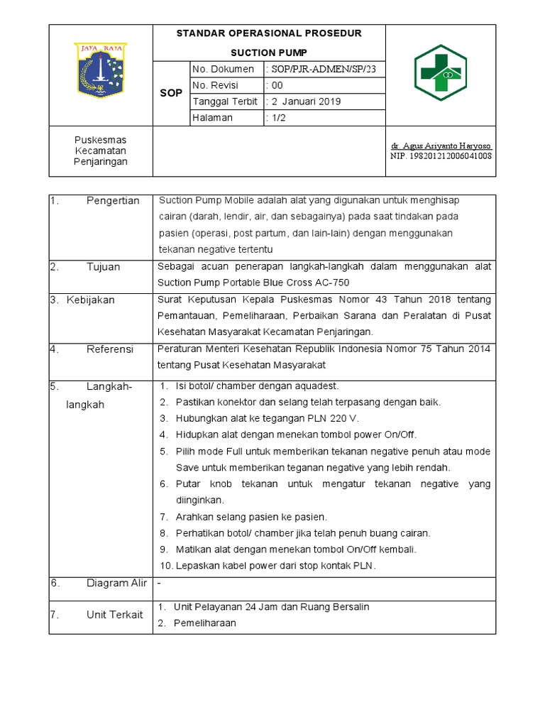 SOP Penggunaan Suction Pump Portable | PDF